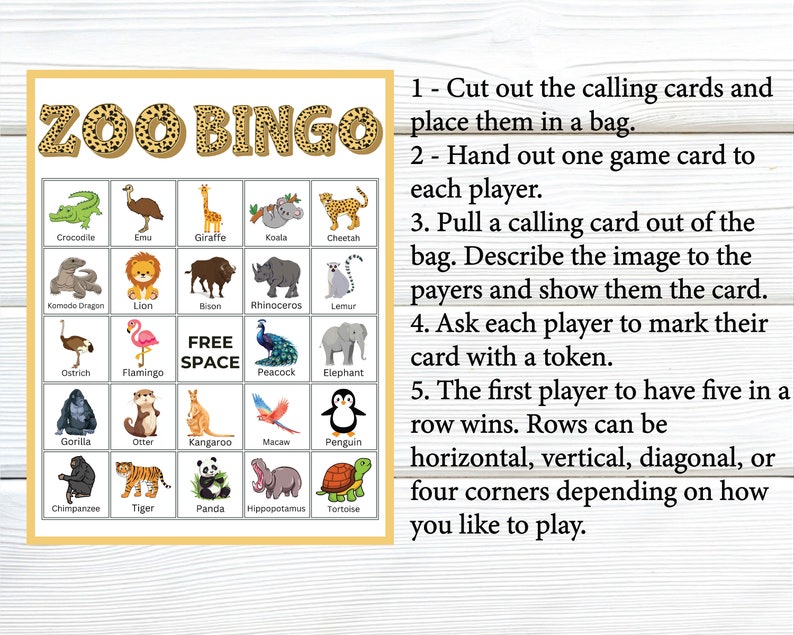Zoo Bingo, 50 Printable Zoo Bingo Cards, Zoo Birthday Bingo, Animal ...