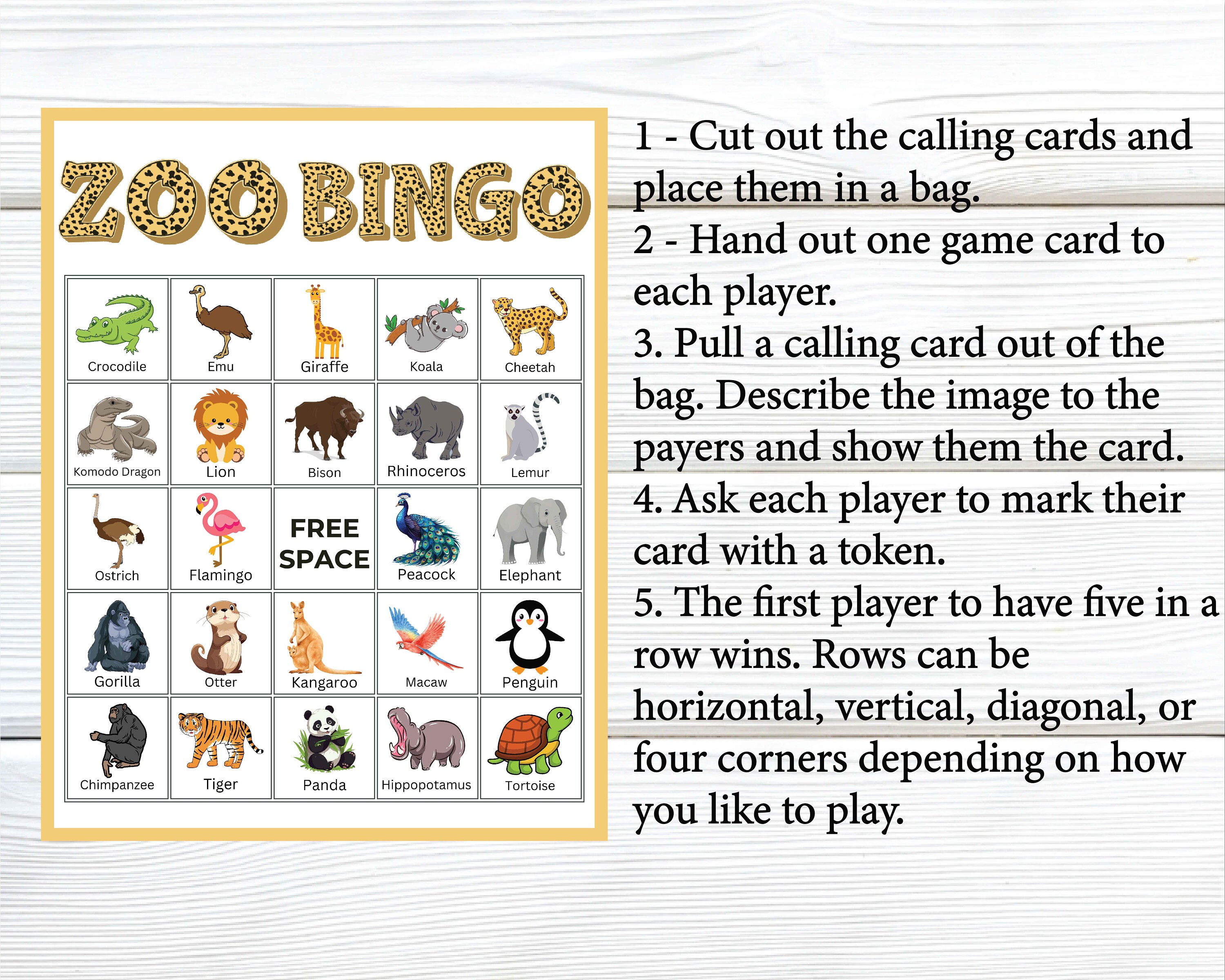 Zoo Bingo, 50 Printable Zoo Bingo Cards, Zoo Birthday Bingo, Animal ...