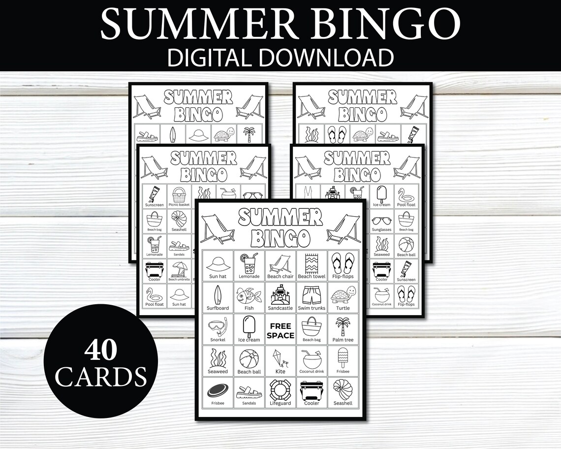Summer Bingo, 40 Summer Bingo Cards, Summer Game, Kid's Printable Bingo ...