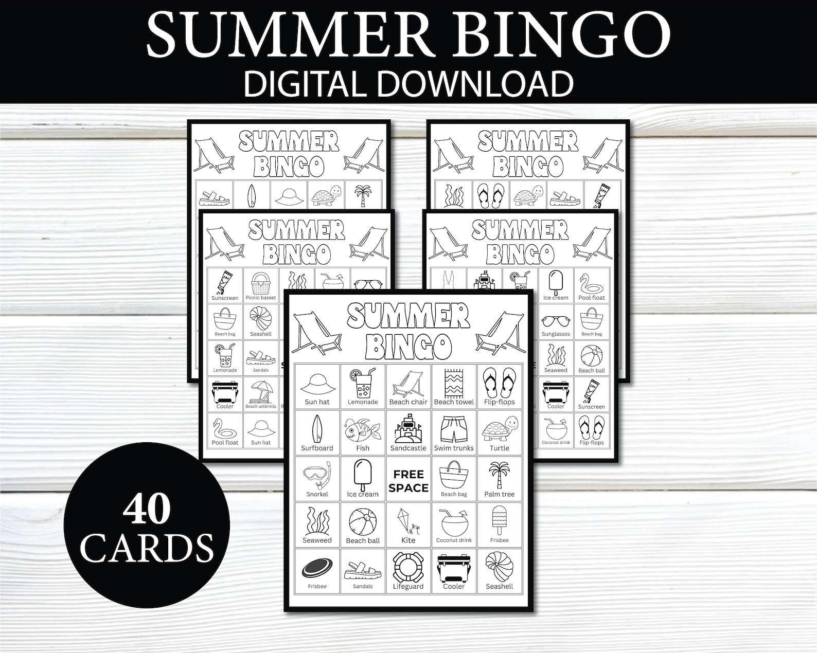 Summer Bingo, 40 Summer Bingo Cards, Summer Game, Kid's Printable Bingo ...