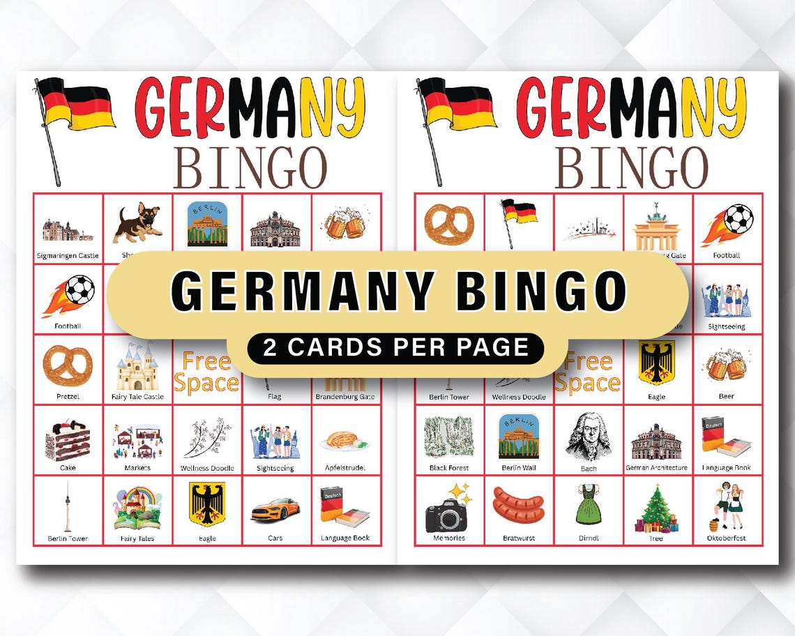 60 Germany Bingo Cards, Germany Travel Bingo Game, Germany Bingo Cards ...