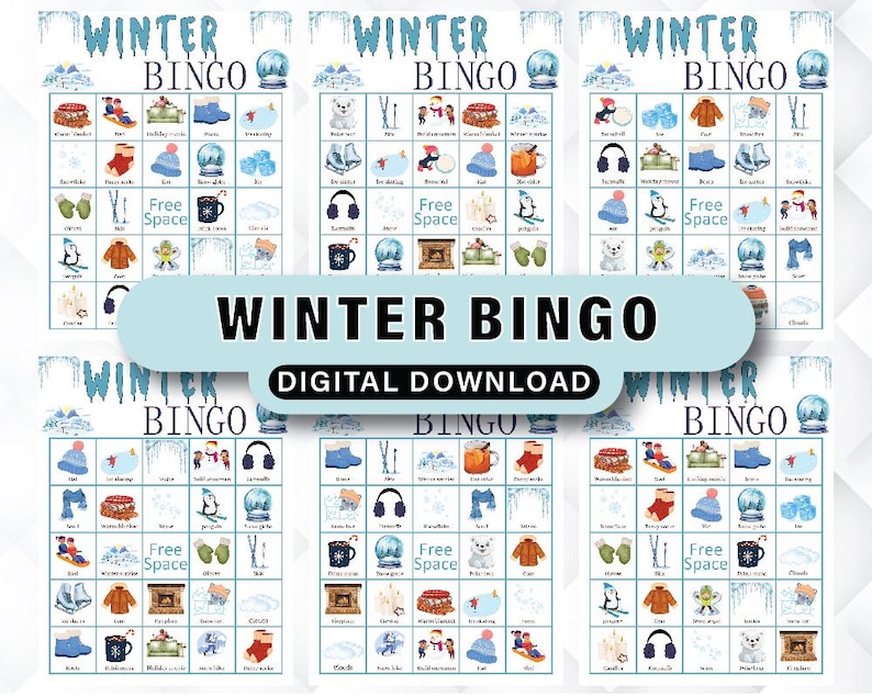 60 Winter Bingo Cards, Winter Pre-filled Bingo, Winter Games, Winter ...