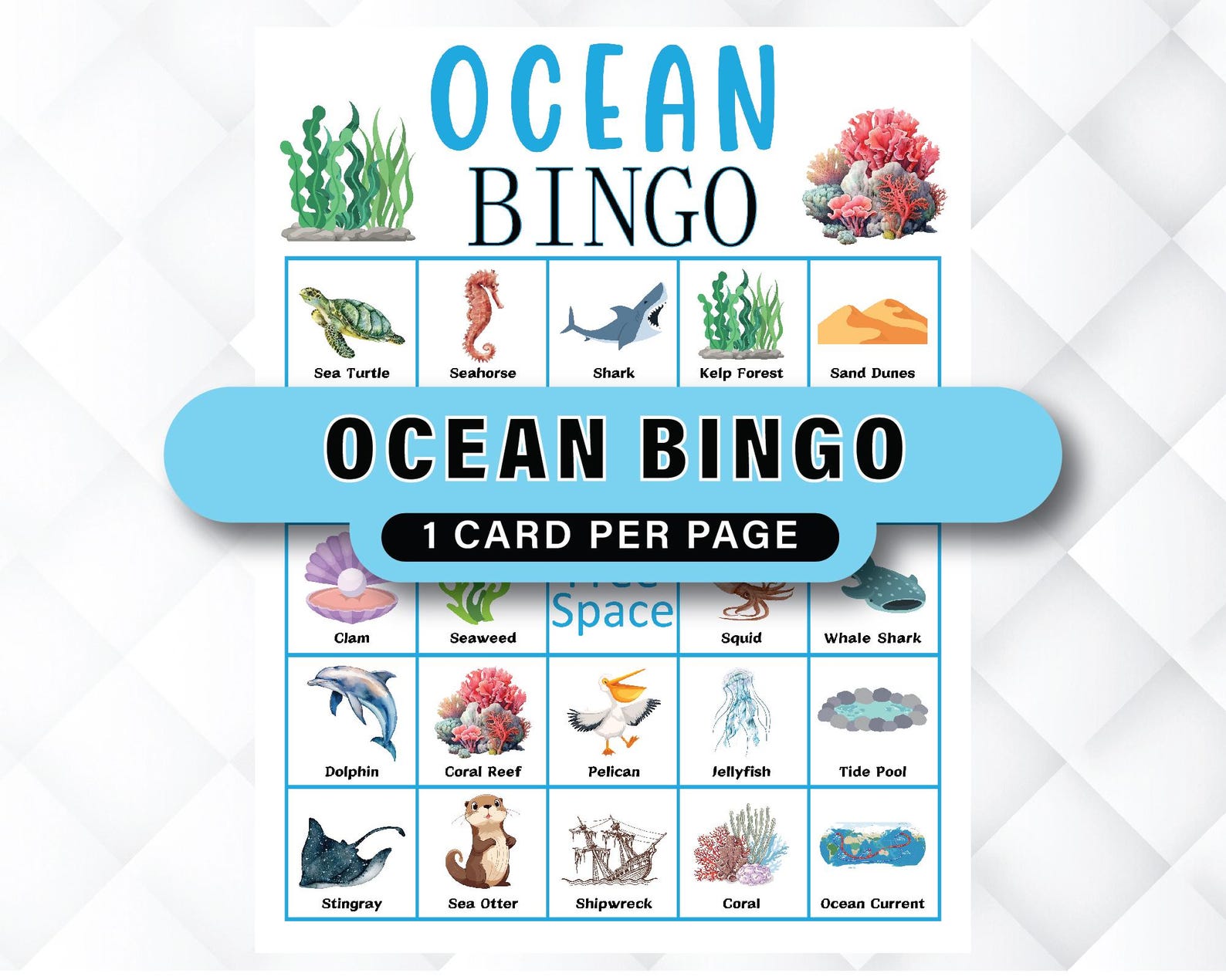 60 Ocean Bingo Cards, Ocean Bingo Activity, Under the Sea Bingo Cards ...