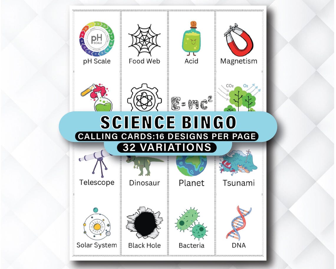 60 Printable Science Bingo Cards, Chemistry Bingo, Atomic Bingo, Mad ...