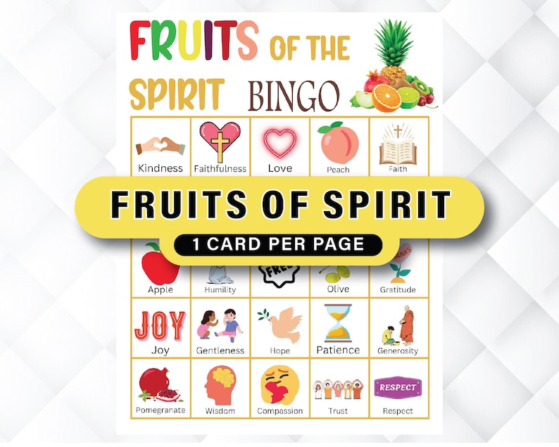 Fruit of the Spirit Bingo, Bible Bingo, Bible Activity for Kids, Bible ...