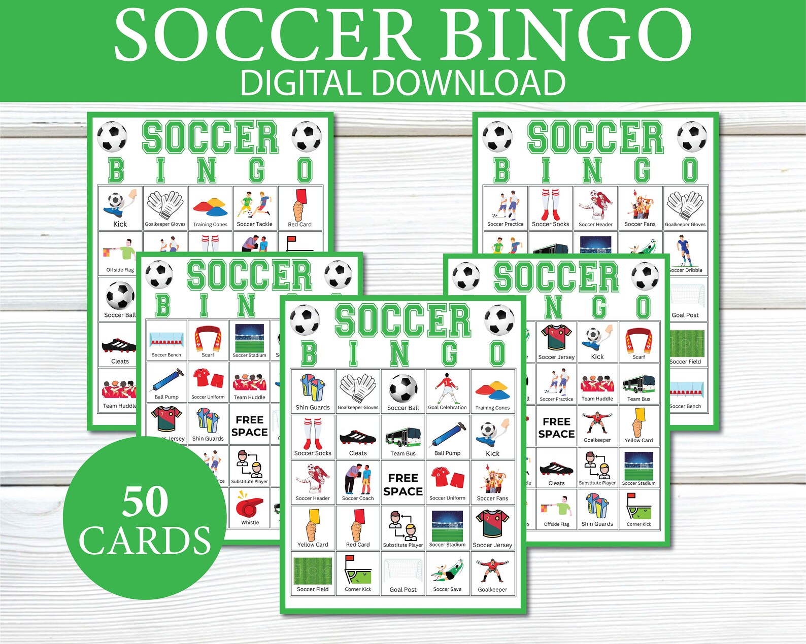 Soccer Bingo, 50 Soccer Bingo Cards, Soccer Game, Soccer Party Game ...