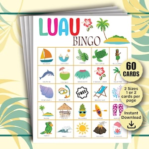Luau Bingo Cards, LUAU Games, Hawaii Bingo Games, Aloha Bingo, Tropical ...