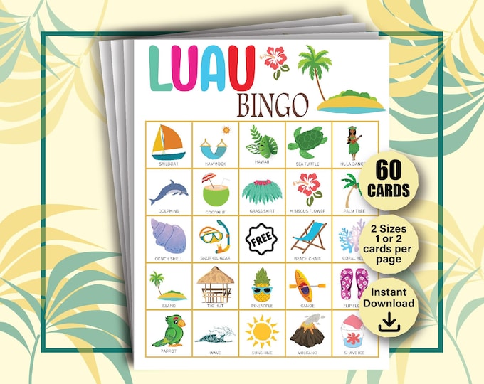 30 Printable Luau Themed Bingo Cards | Hawaiian Luau Party Games ...
