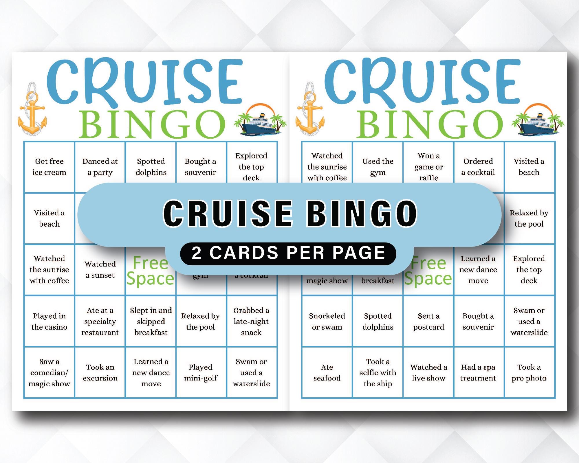 Cruise Bingo, 60 Cruise Bingo Cards, Cruise Games, Family Cruise Games ...