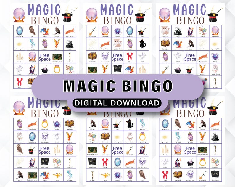 60 Magic Bingo Cards, Magic School Bingo, Wizard Party Activity, Witch ...