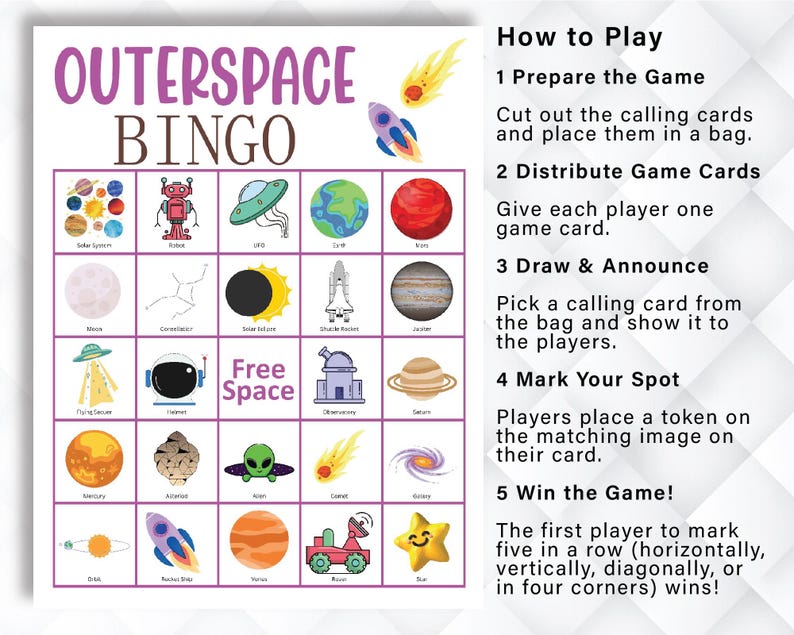 Outer Space Bingo Cards, Solar System Bingo, Astronomy Bingo, Space ...