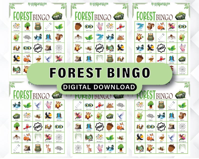 60 Forest Bingo Cards, Nature Party Game, Forest Hunt Bingo Cards ...