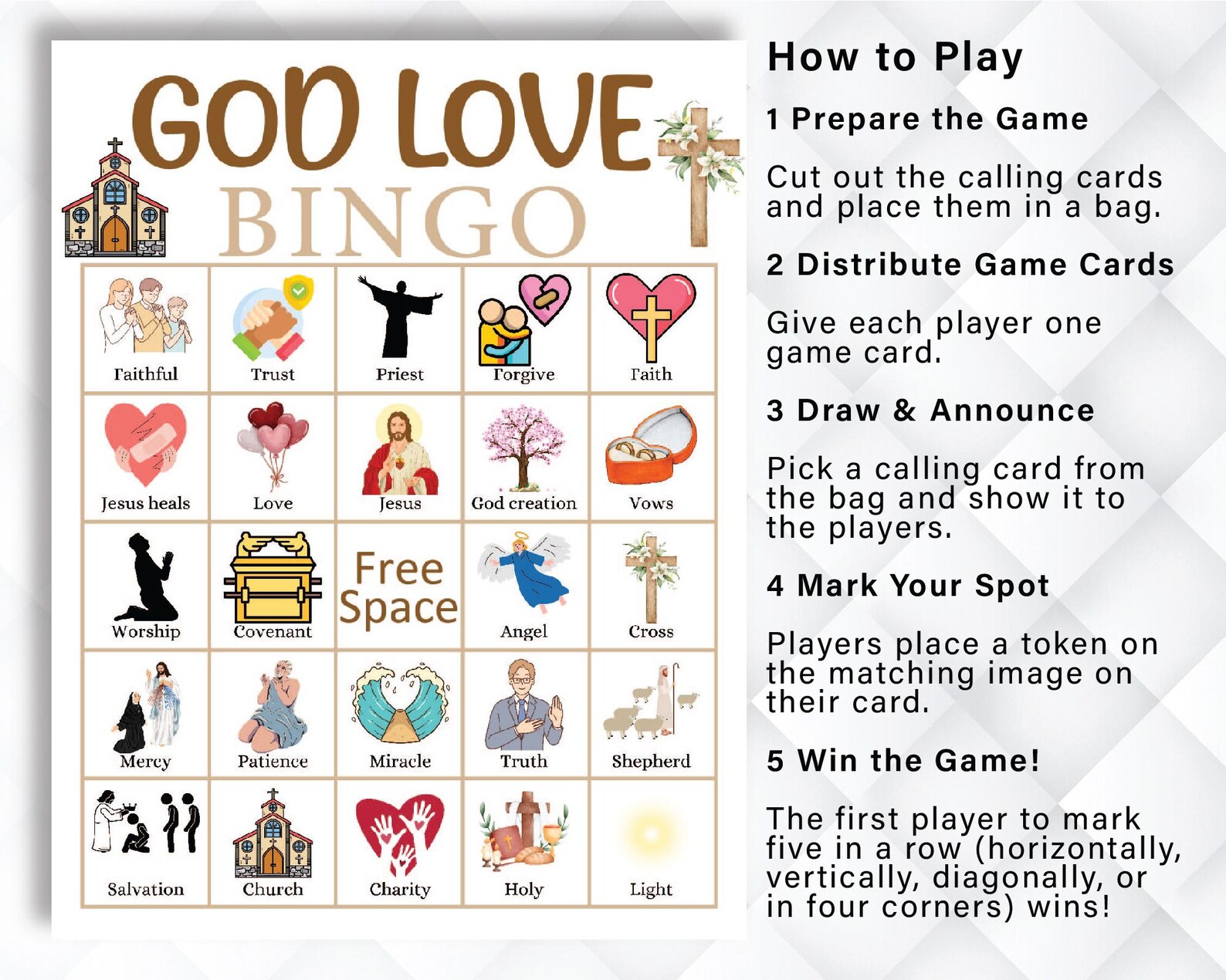 60 Gods Love Bingo Cards, Bible Bingo Card, Church Bingo Game, Bible ...