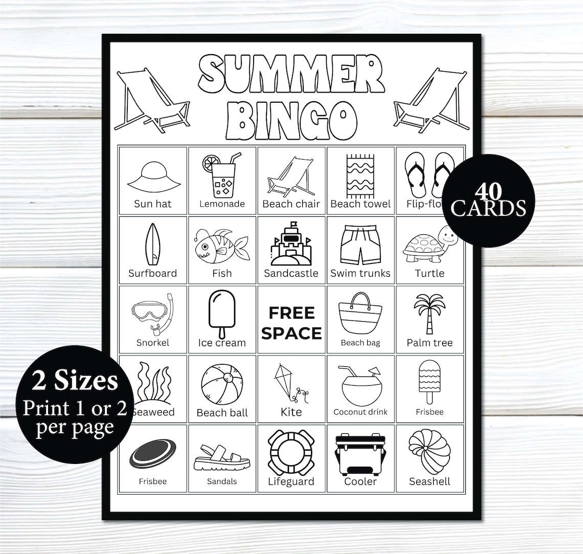 Summer Bingo, 40 Summer Bingo Cards, Summer Game, Kid's Printable Bingo ...