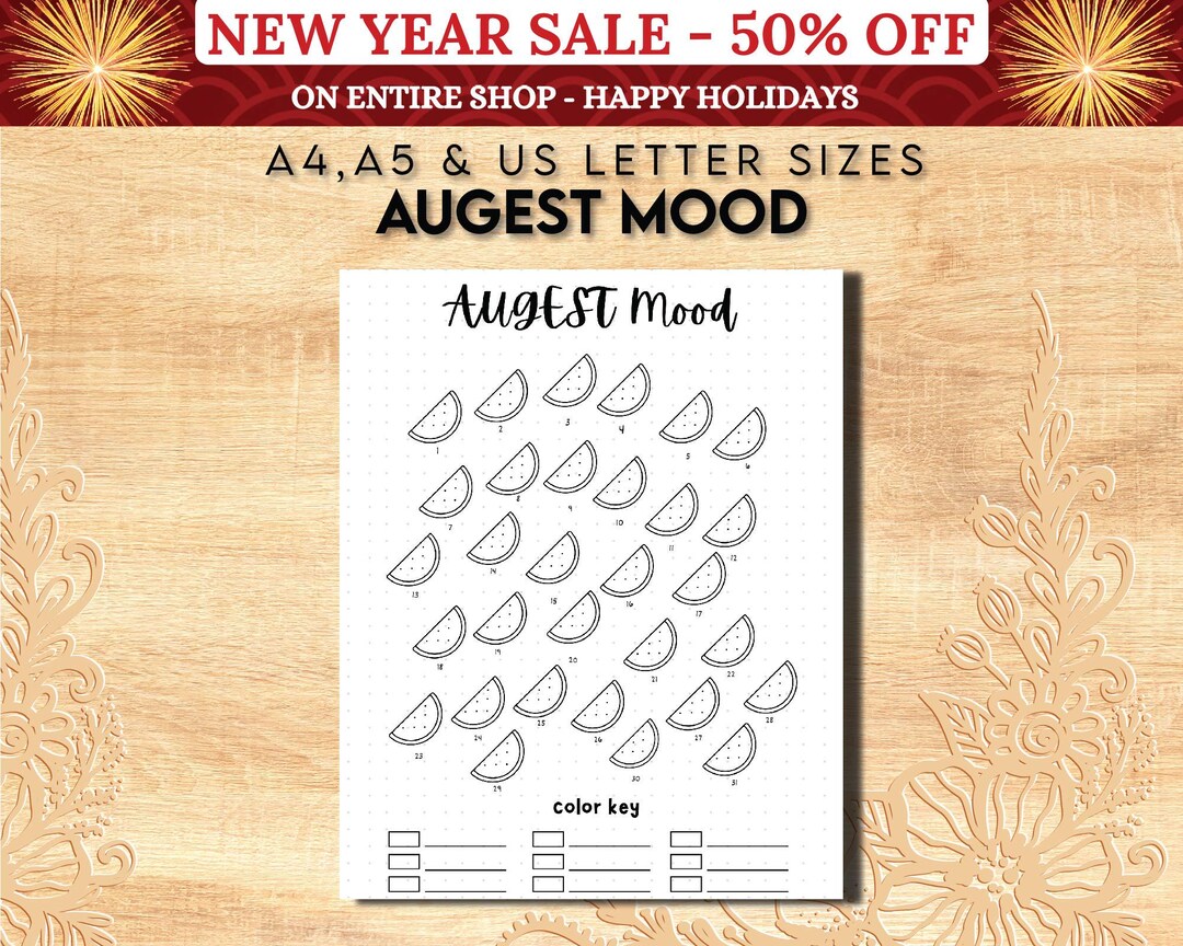Augest Monthly Mood Tracker Printable, Wellness Journal, Self Care ...
