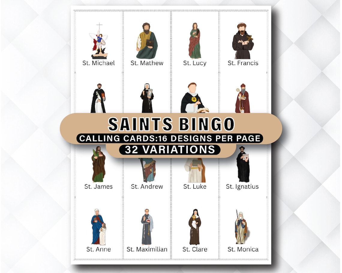 60 Catholic Saints Bingo Cards, All Saints' Day Party Game, Christian ...