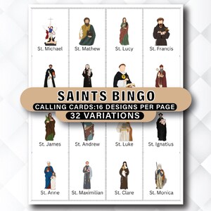 60 Catholic Saints Bingo Cards, All Saints' Day Party Game, Christian ...