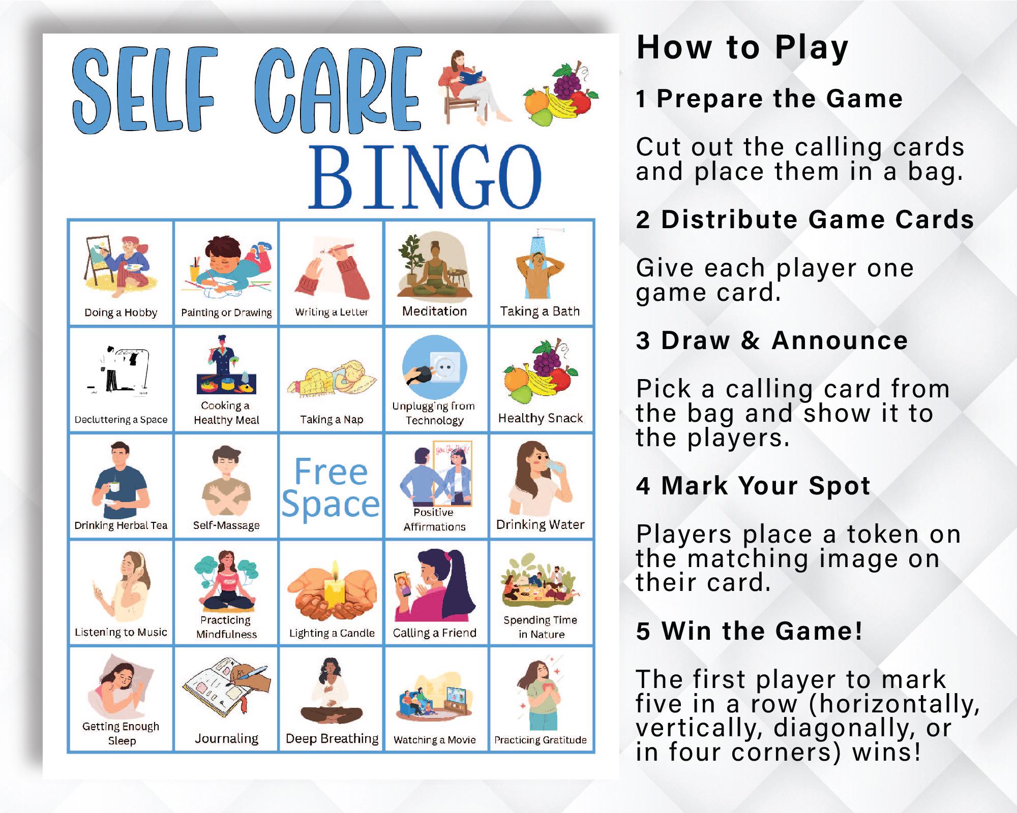 60 Self Care Bingo Game Cards, Mental Health Self-care Bingo Cards ...