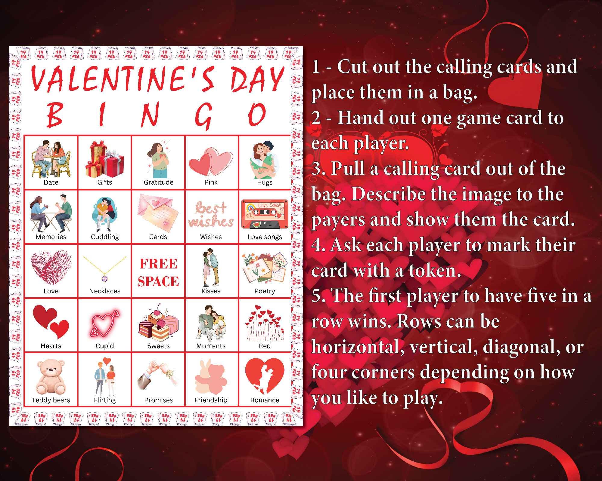 60 Valentines Bingo Game Cards Printable, Kids Valentine's Classroom ...