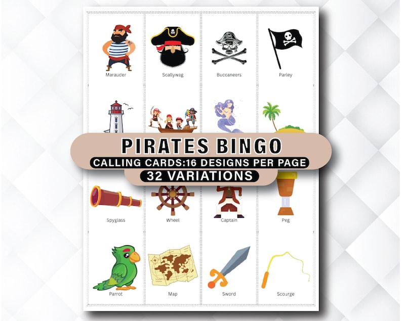 60 Pirate Bingo Cards, Pirate Bingo Games, Pirate Birthday Party ...