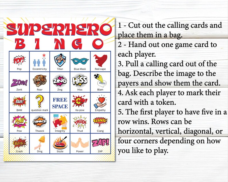 Superhero Bingo, 30 Superhero Bingo Cards, Kid's Printable Bingo Game ...