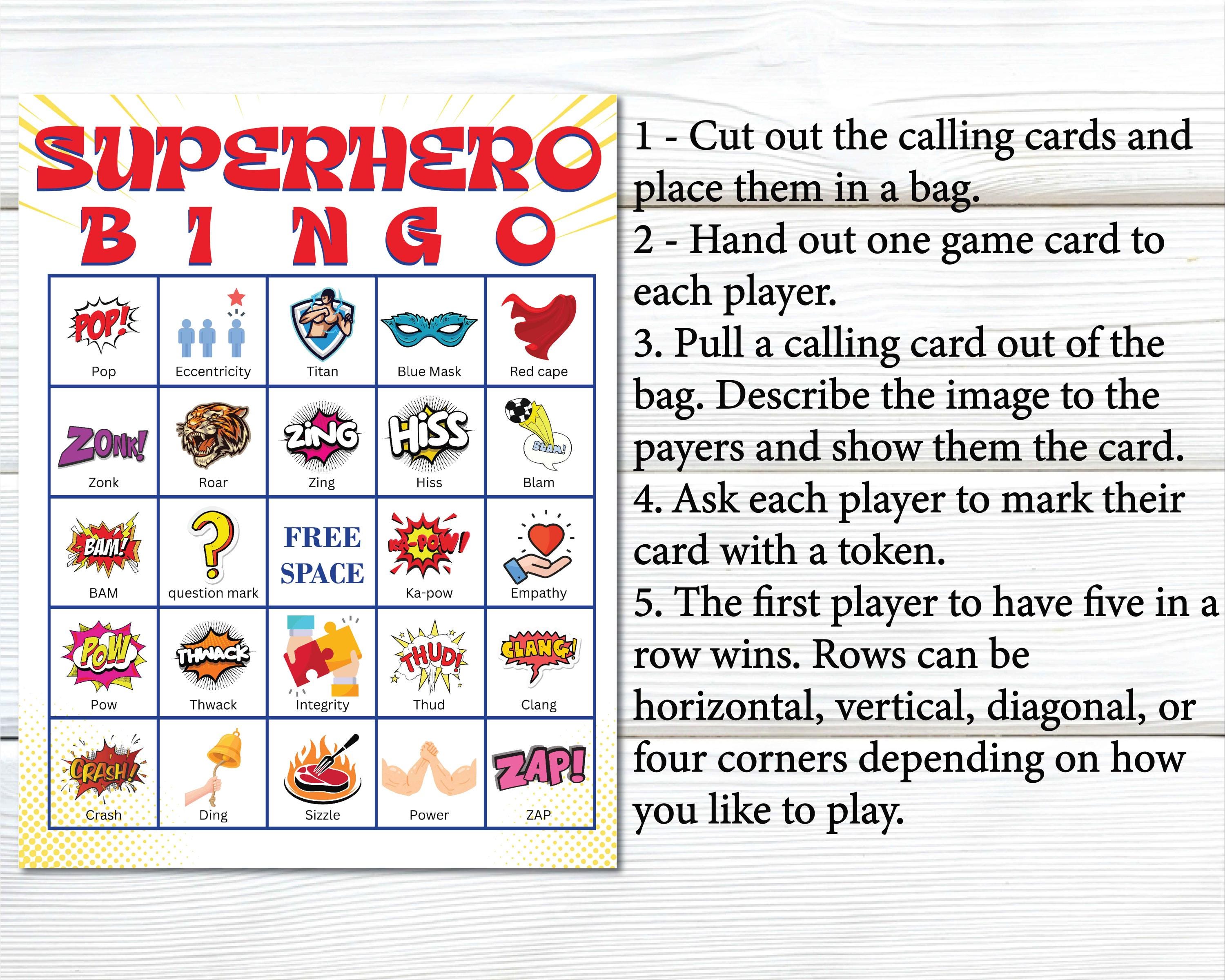 Superhero Bingo, 30 Superhero Bingo Cards, Kid's Printable Bingo Game ...