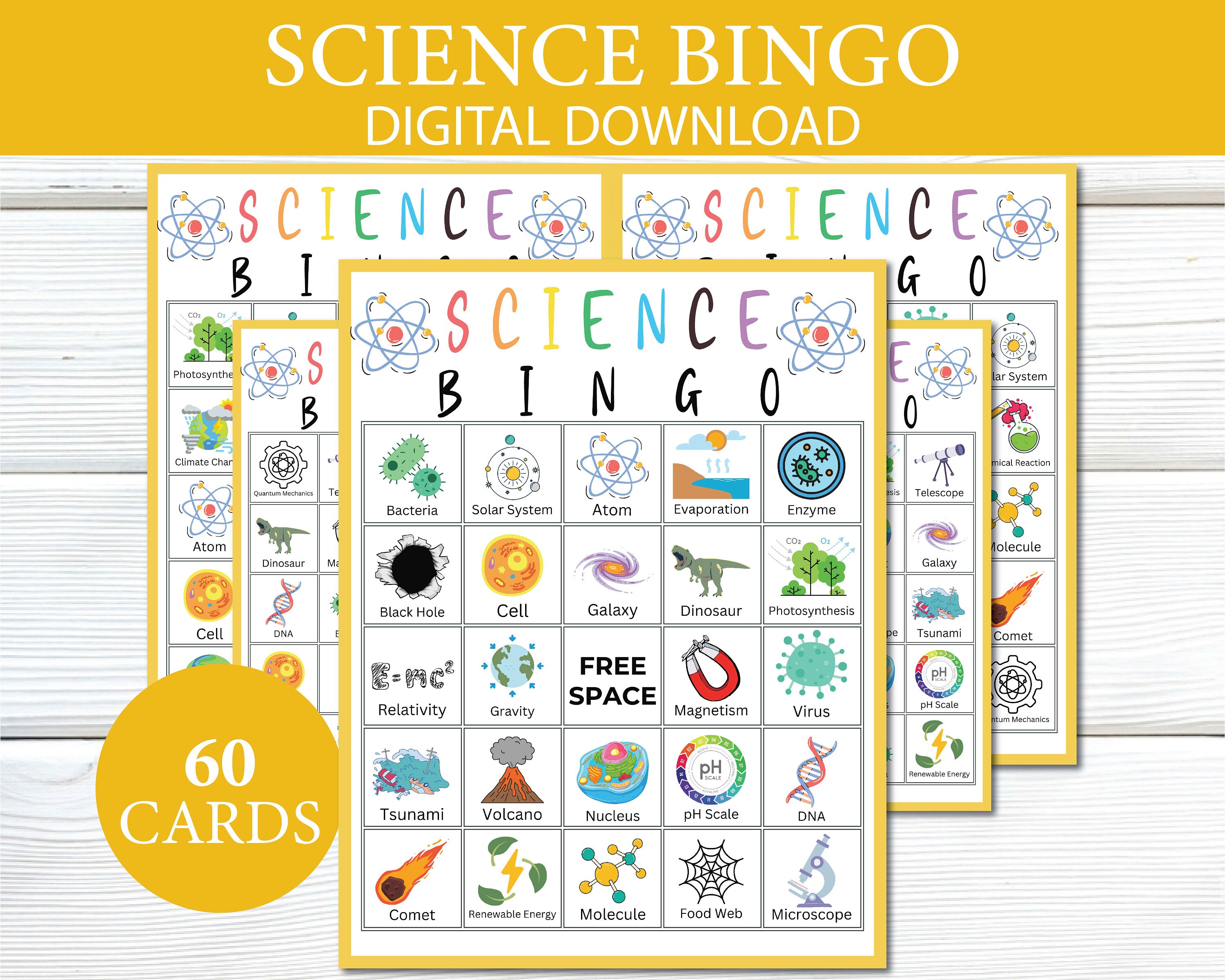 Science Bingo, 60 Printable Science Bingo Cards, Chemistry Bingo ...