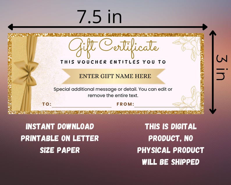 Printable Gift Certificate Template, Gift Voucher, Custom Gift Card ...
