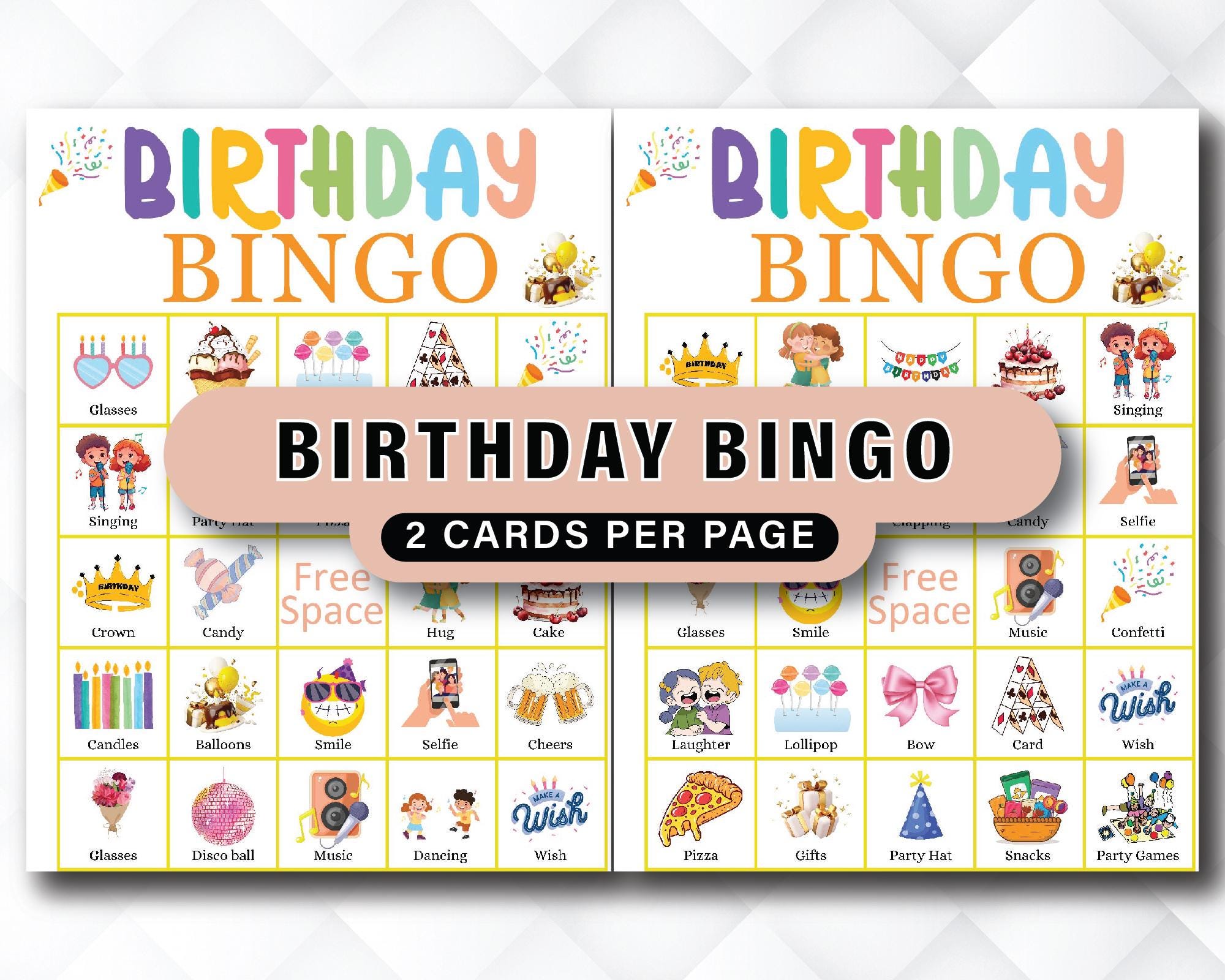 60 Birthday Bingo Cards, Birthday Bingo Game, Birthday Party Activities ...