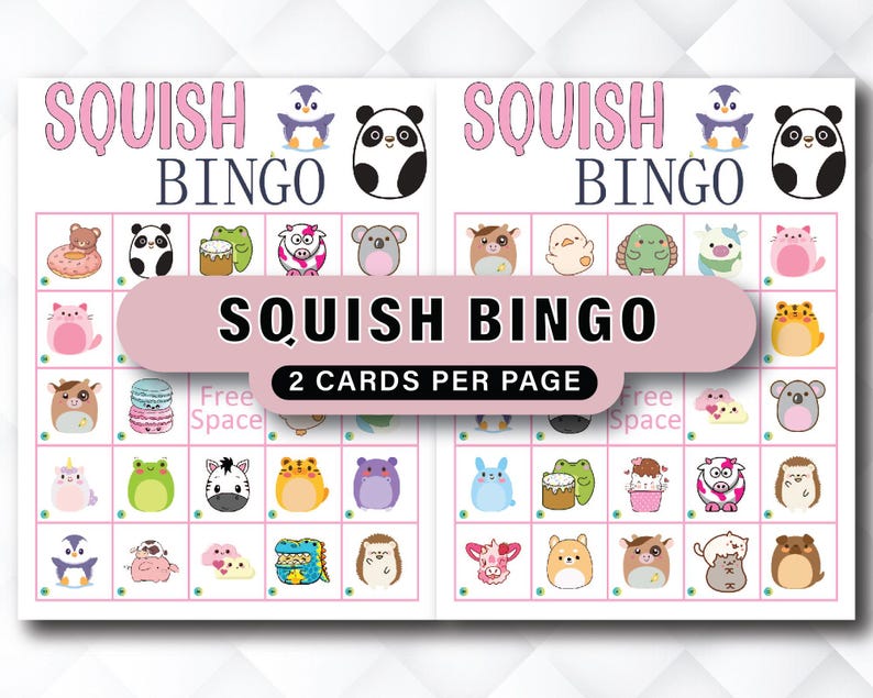 60 Squish Bingo Cards, Squish Mallow Party, Squishy Birthday Party ...