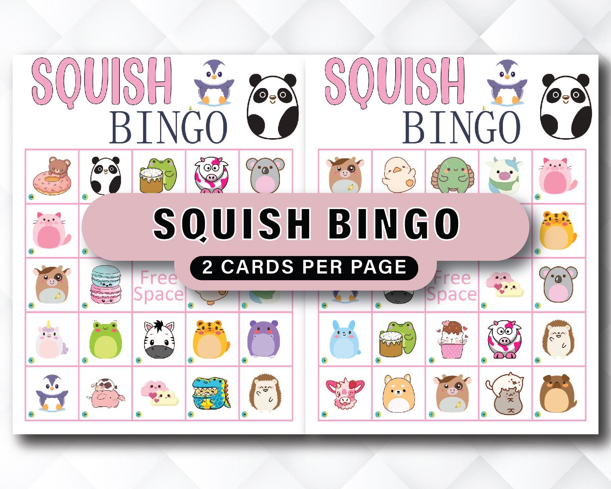 60 Squish Bingo Cards, Squish Mallow Party, Squishy Birthday Party ...
