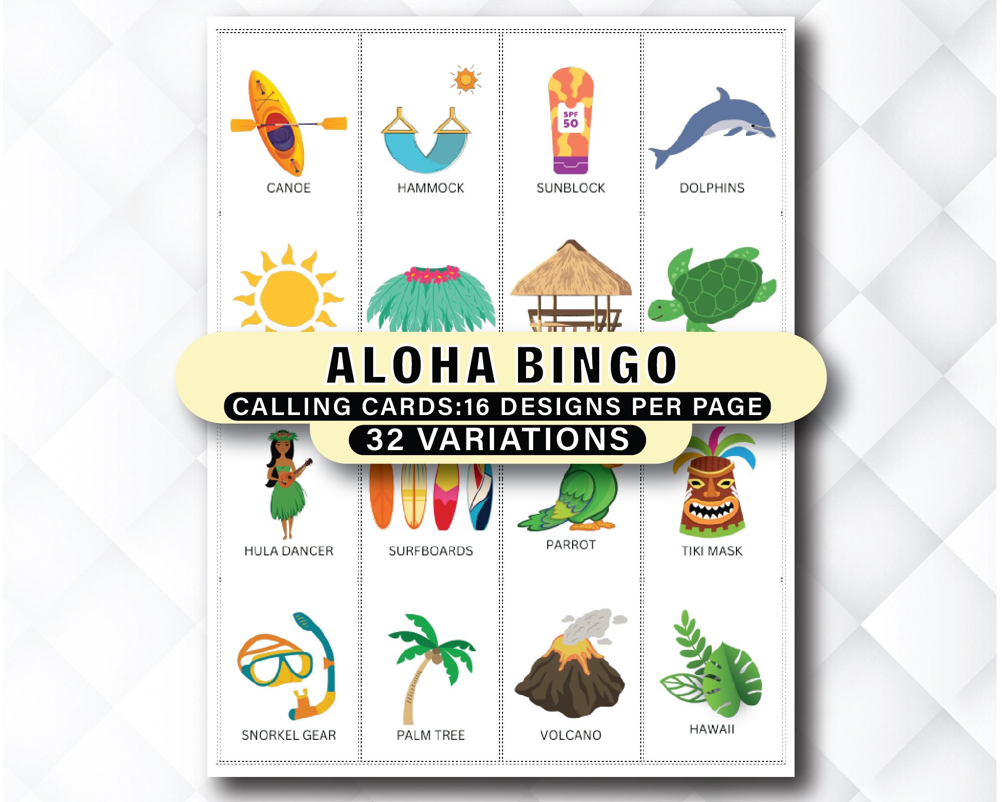 60 Aloha Bingo Cards, Luau Bingo, Hawaiian Bingo, Luau Birthday Party ...