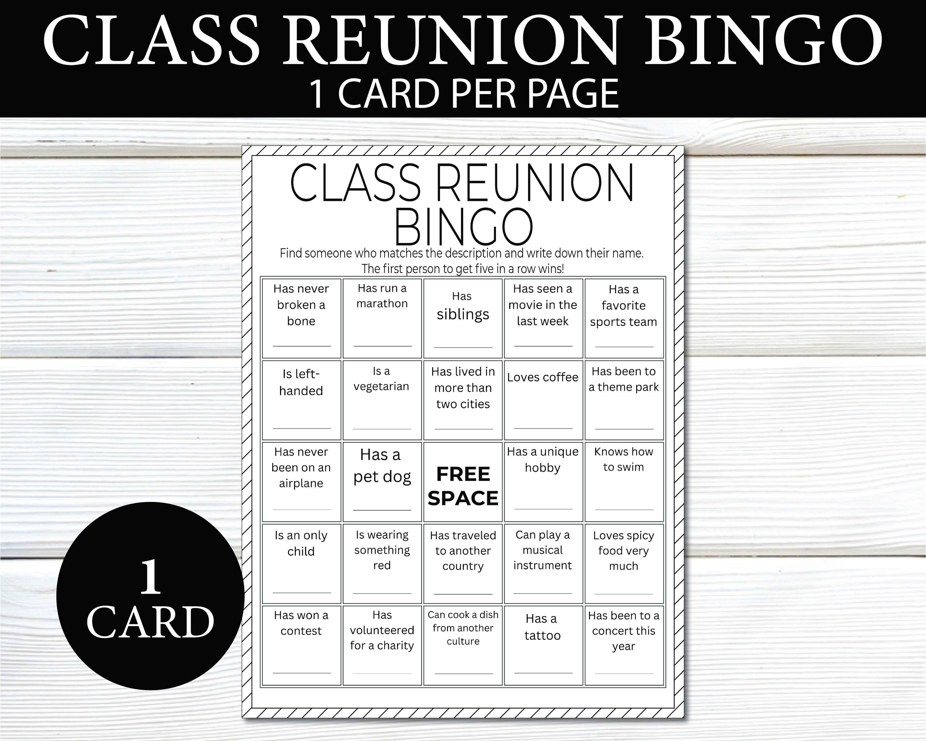 50 Class Reunion Bingo Game, High School Reunion Bingo, Editable Find ...
