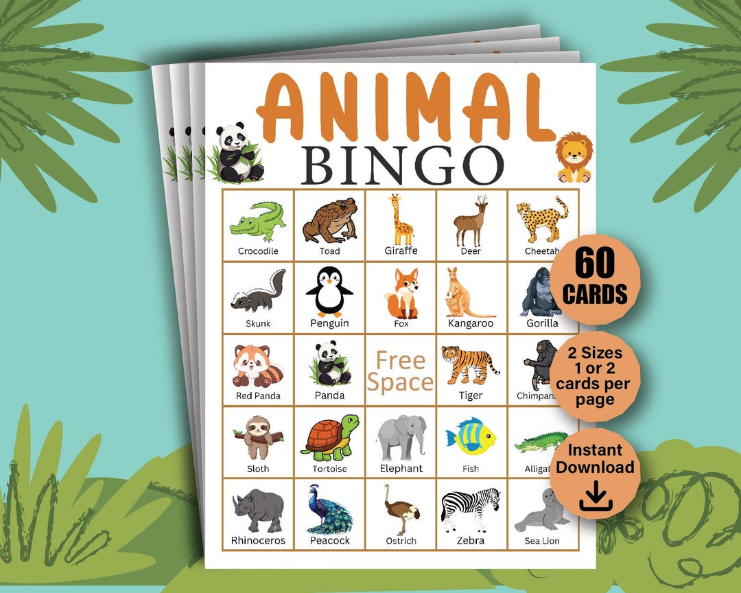 60 Animal Bingo Cards, Animal Birthday Bingo, Pet Animal Bingo, Zoo ...