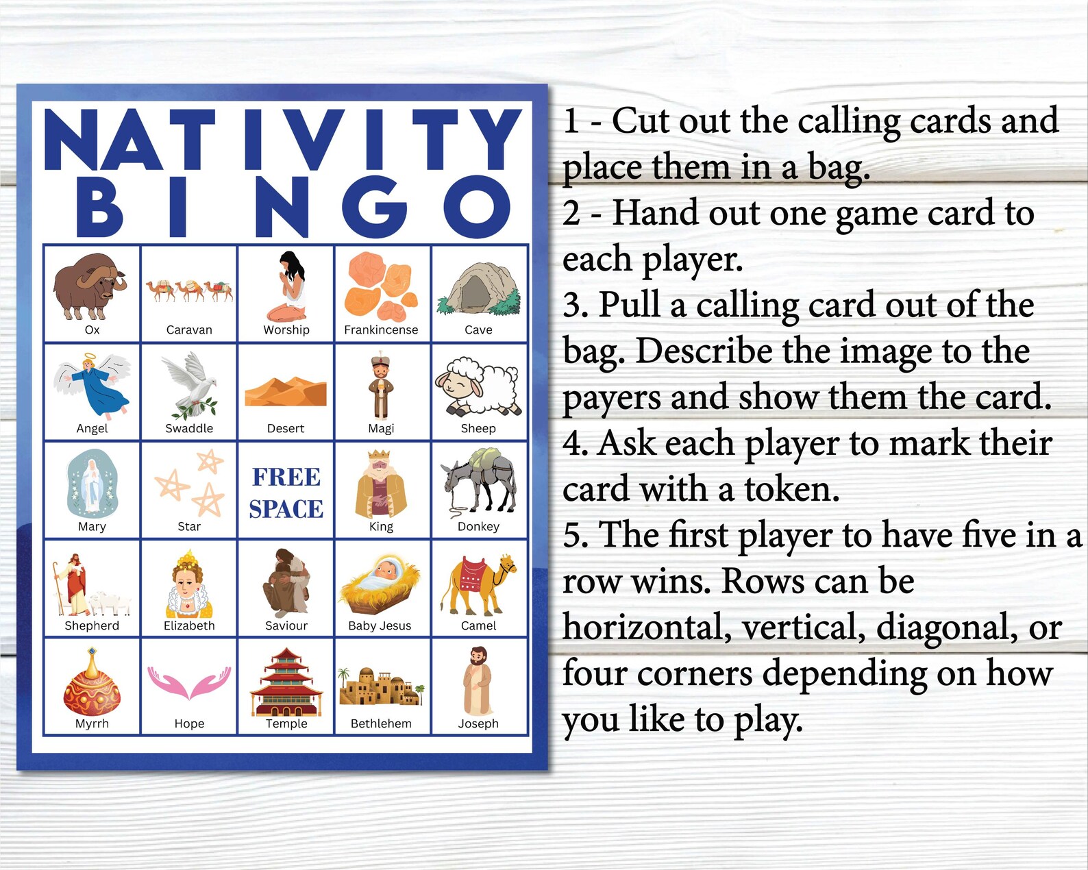 60 Nativity Bingo Cards, Christmas Nativity Bingo, Printable Nativity ...