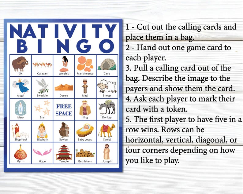 60 Nativity Bingo Cards, Christmas Nativity Bingo, Printable Nativity ...