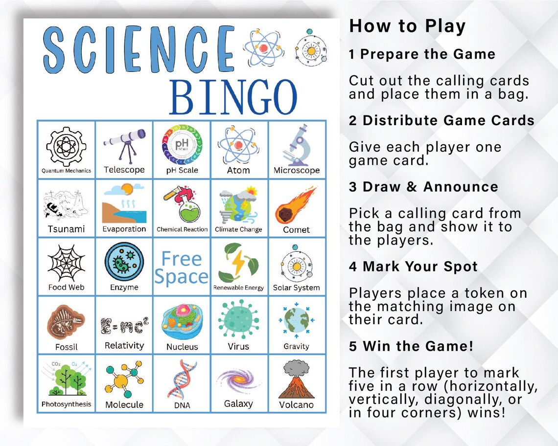 60 Printable Science Bingo Cards, Chemistry Bingo, Atomic Bingo, Mad ...