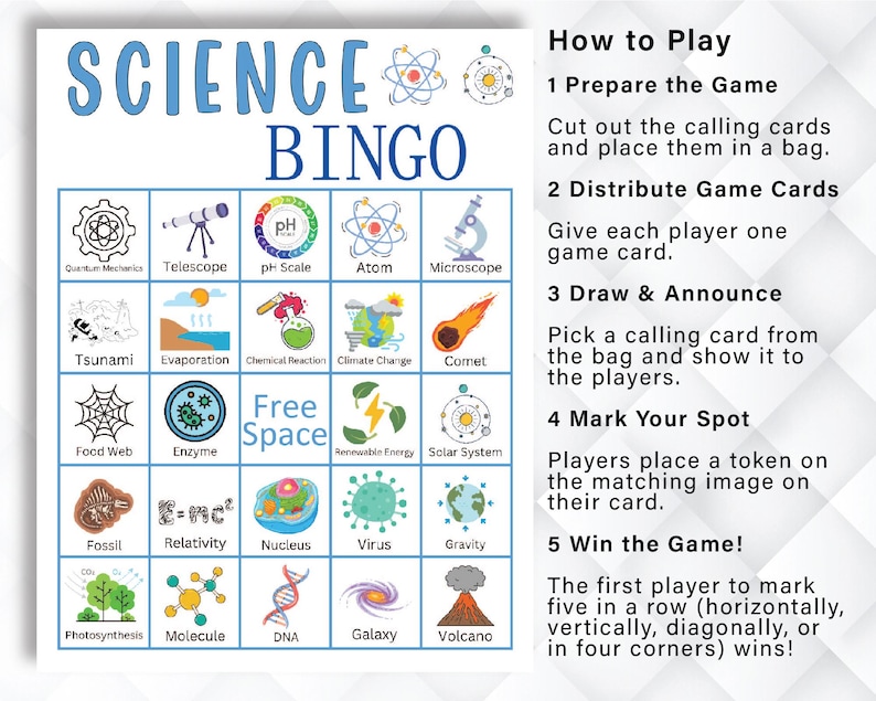 60 Printable Science Bingo Cards, Chemistry Bingo, Atomic Bingo, Mad ...