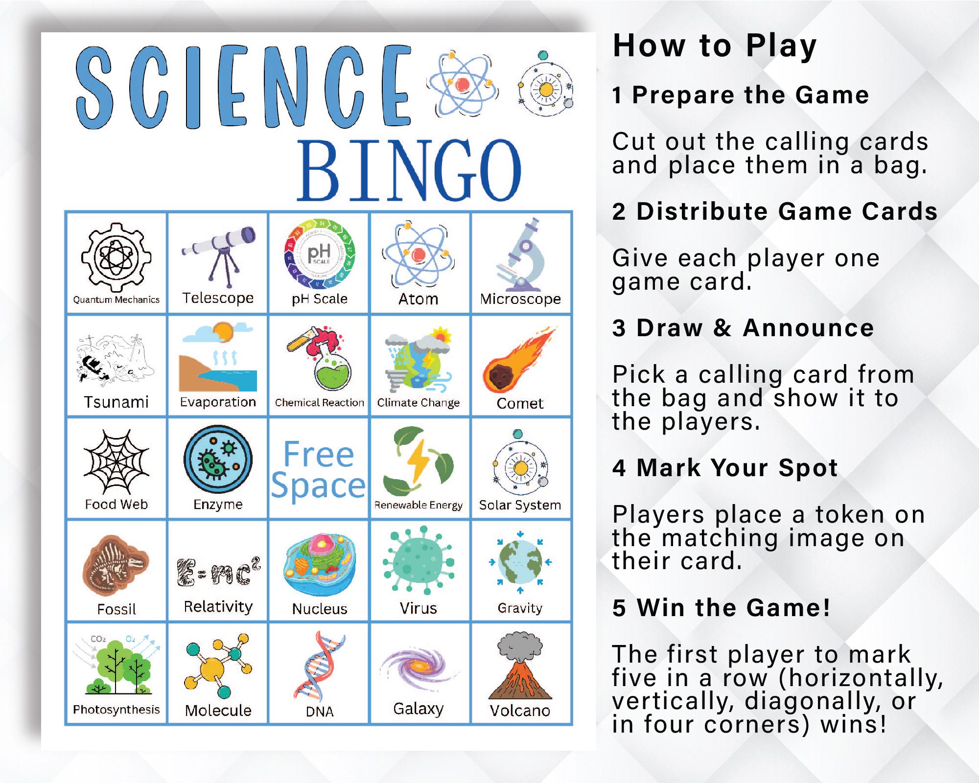 60 Printable Science Bingo Cards, Chemistry Bingo, Atomic Bingo, Mad ...