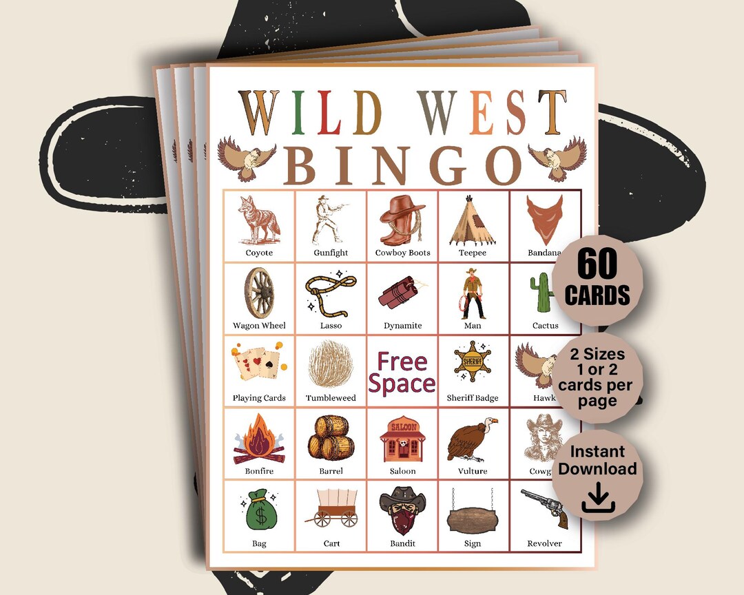 60 Wild West Bingo Cards, Bingo Games, Cowboy Bingo, Native American ...