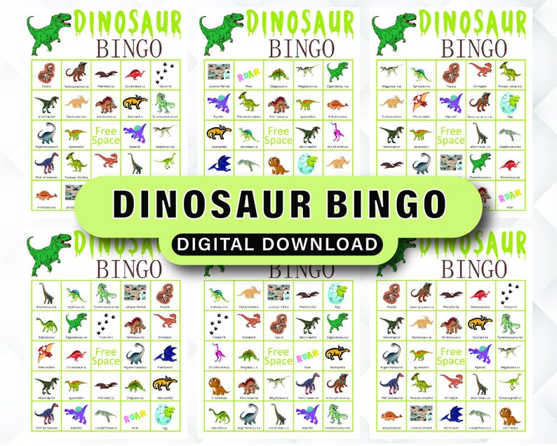 60 Dinosaur Bingo Cards, Dinosaurs Bingo Games, T-rex Party Activity ...