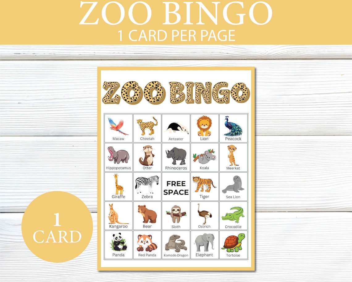 Zoo Bingo, 50 Printable Zoo Bingo Cards, Zoo Birthday Bingo, Animal ...