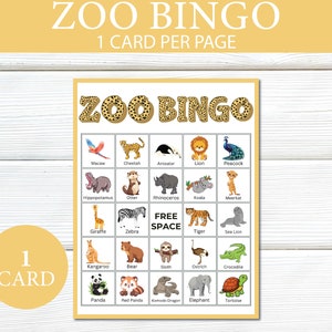 Zoo Bingo, 50 Printable Zoo Bingo Cards, Zoo Birthday Bingo, Animal ...