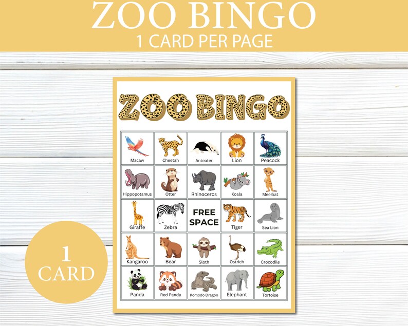 Zoo Bingo, 50 Printable Zoo Bingo Cards, Zoo Birthday Bingo, Animal ...