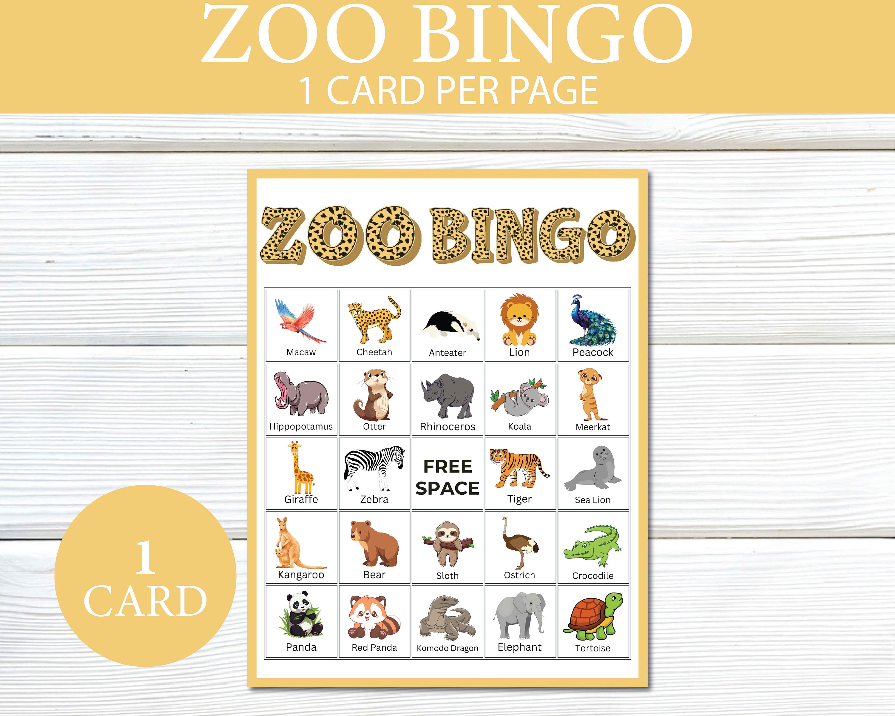 Zoo Bingo, 50 Printable Zoo Bingo Cards, Zoo Birthday Bingo, Animal ...
