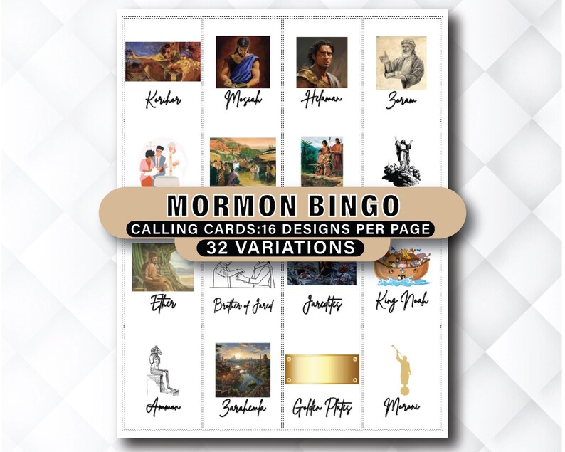 60 Book of Mormon Bingo Cards, LDS Bingo, Book of Mormon Games, Book of ...