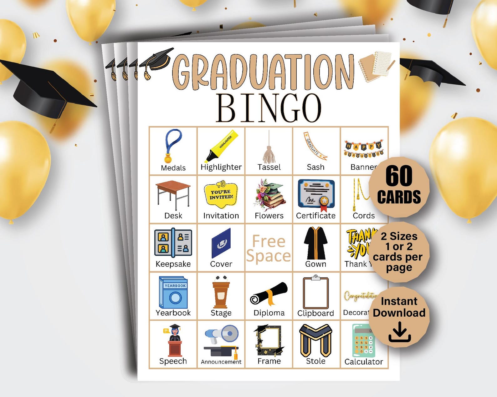 60 Graduation Bingo Cards, Graduation Party Games, Graduation Activity ...