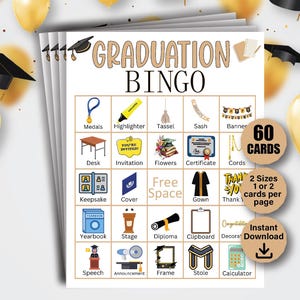 60 Graduation Bingo Cards, Graduation Party Games, Graduation Activity ...