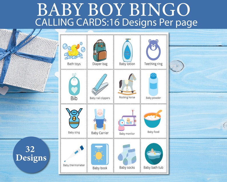 Baby Boy Bingo, 40 Baby Boy Bingo Cards, Baby Boy Game, Baby Bingo and ...