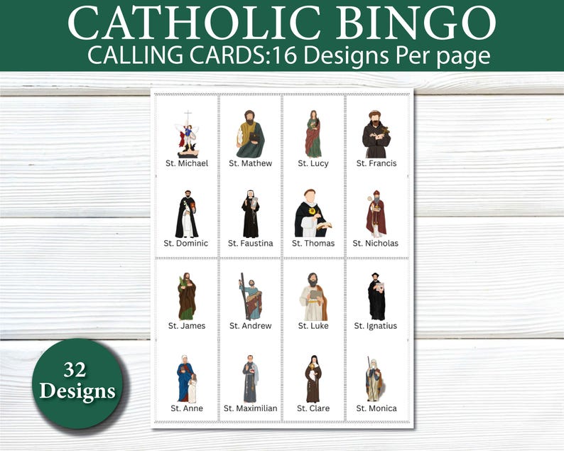 60 Catholic Saints Bingo Cards, All Saints' Day Party Game, Christian ...